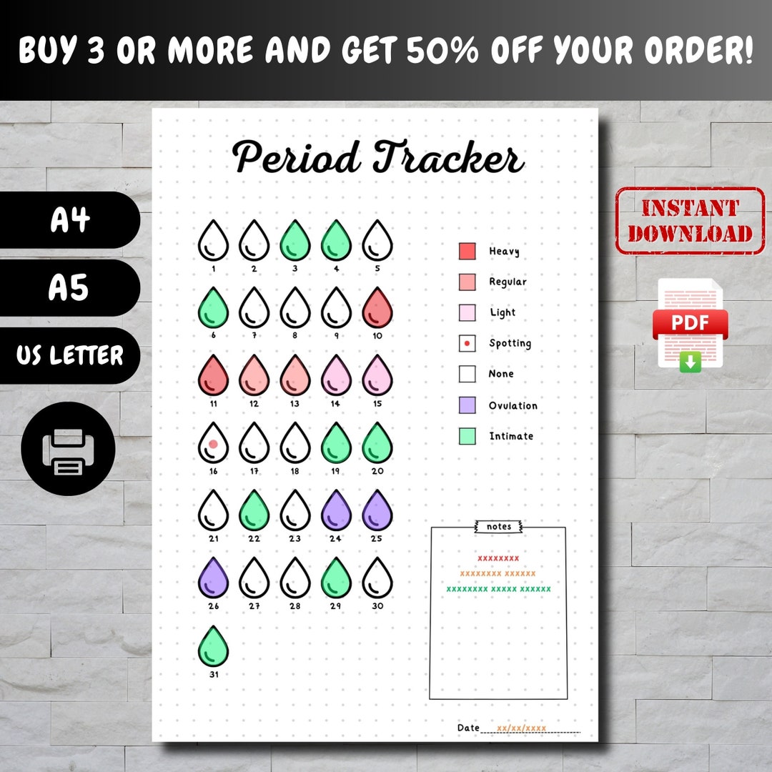 Period Tracker Printable, Printable Tracker, Bullet Journal Page, A5 ...
