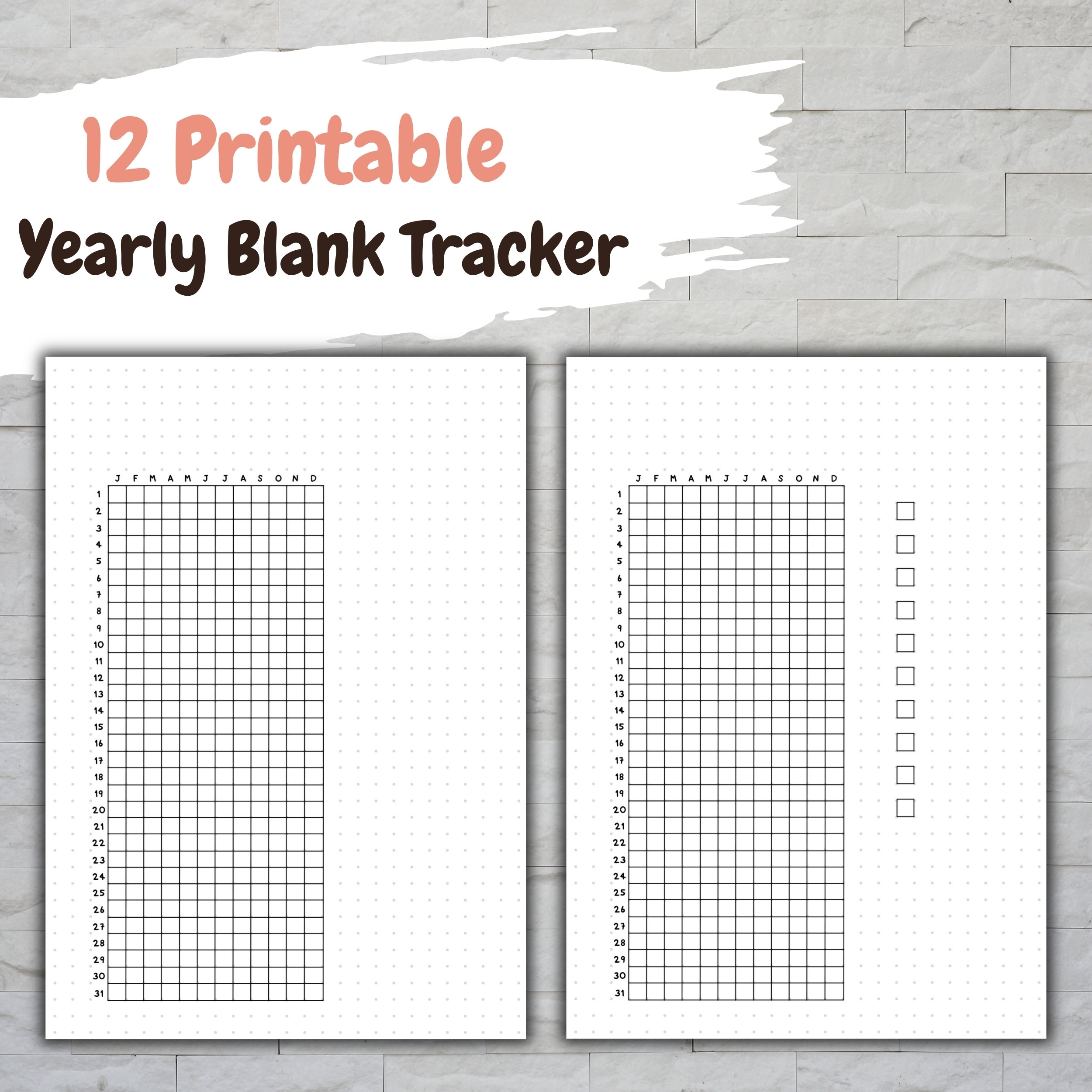 Yearly Blank Tracker, Printable Tracker, Bullet Journal Page, Yearly ...
