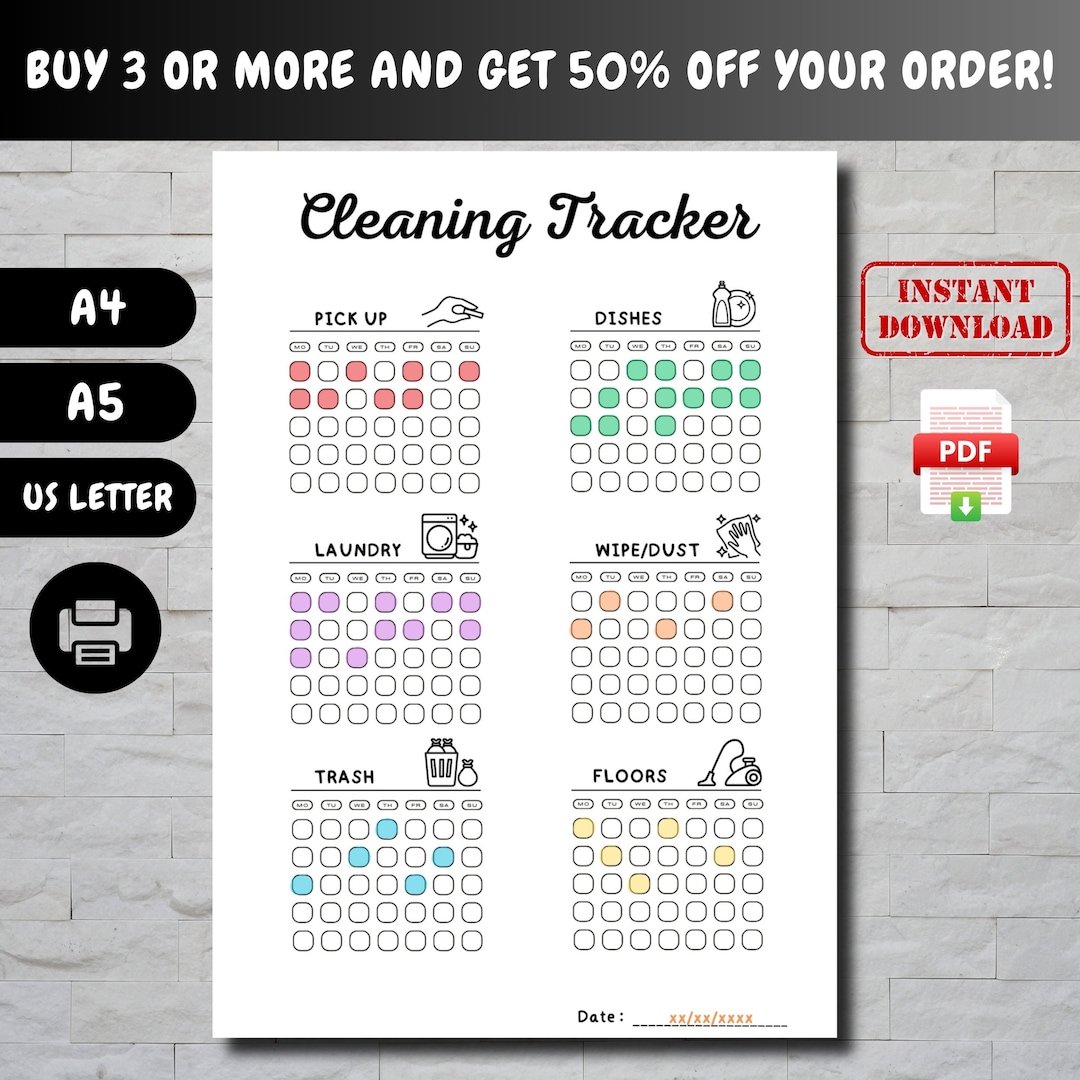 Cleaning Tracker Printable, Cleaning List, Chores Tracker, Chores List ...