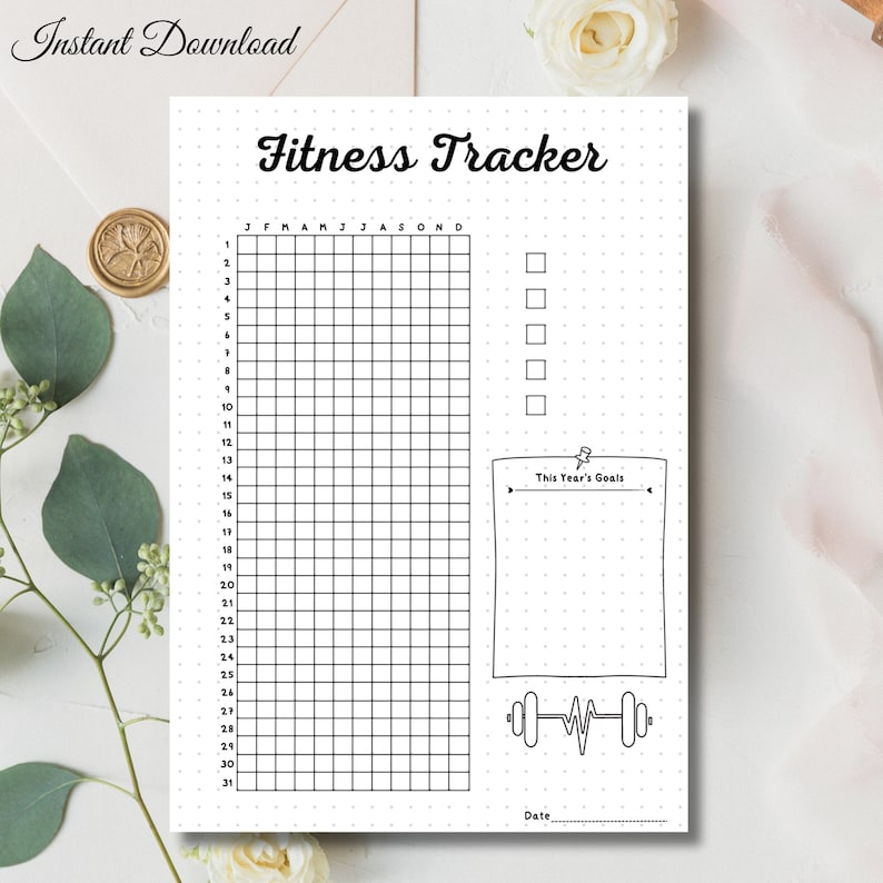 Yearly Fitness Tracker, A5 Journal Page, Printable Tracker, Exercise ...