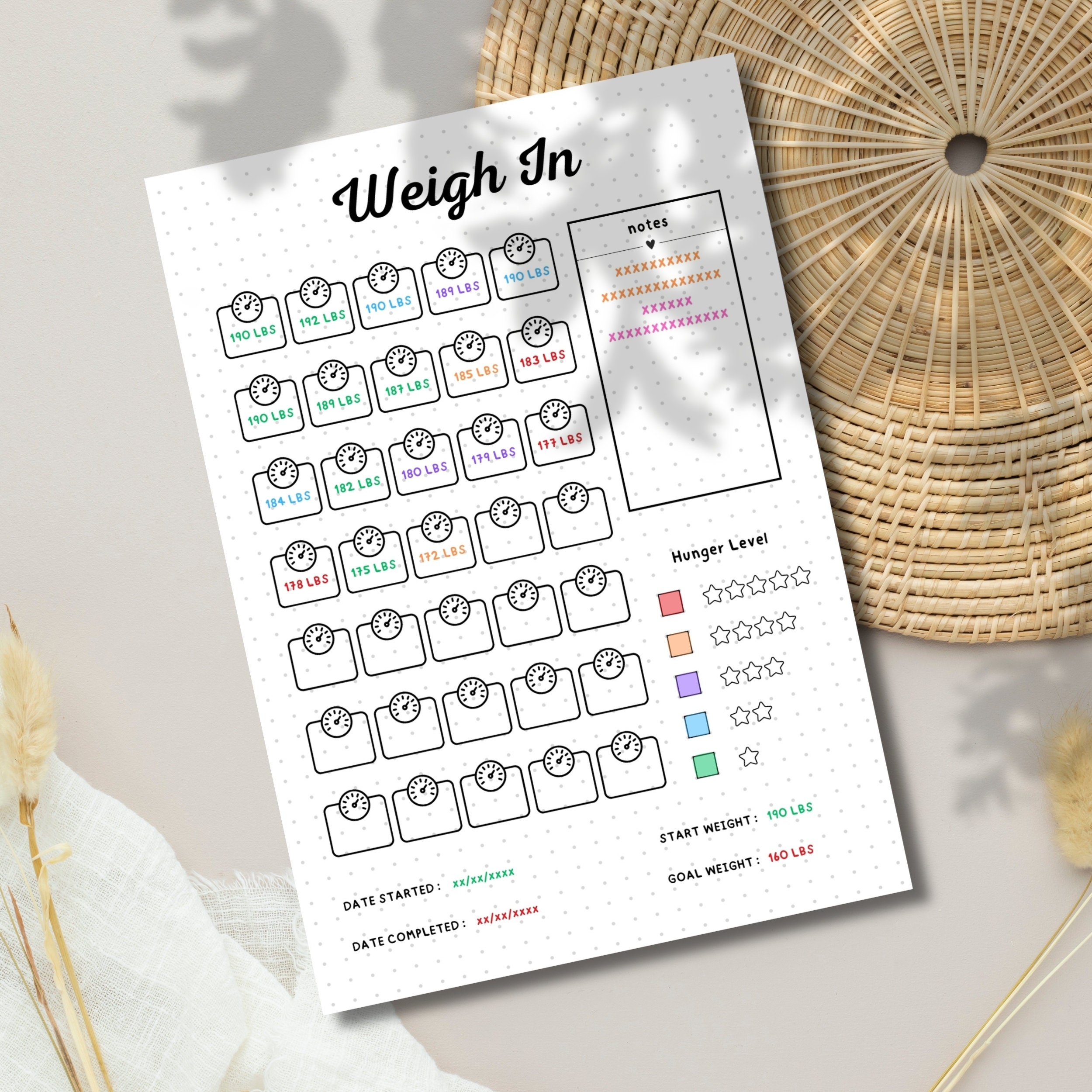 Weight Tracker Printable, Weigh In, A5 Journal Page, Printable Tracker ...