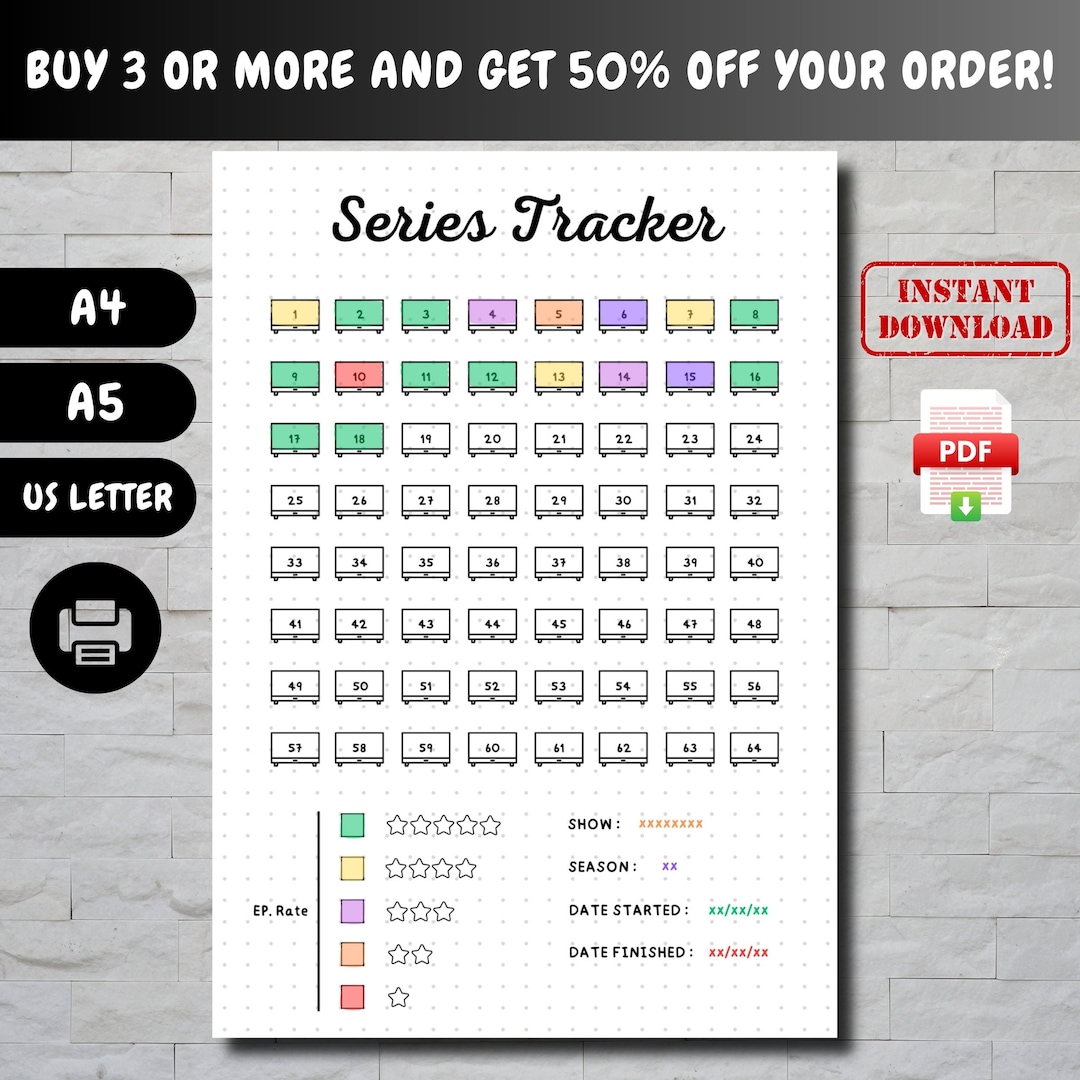 Series Tracker, Printable Tracker, Bullet Journal Page, A5 Journal Page ...