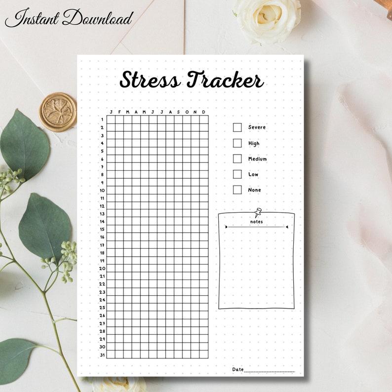 Yearly Stress Tracker, Printable Tracker, Bullet Journal Page, Stress ...