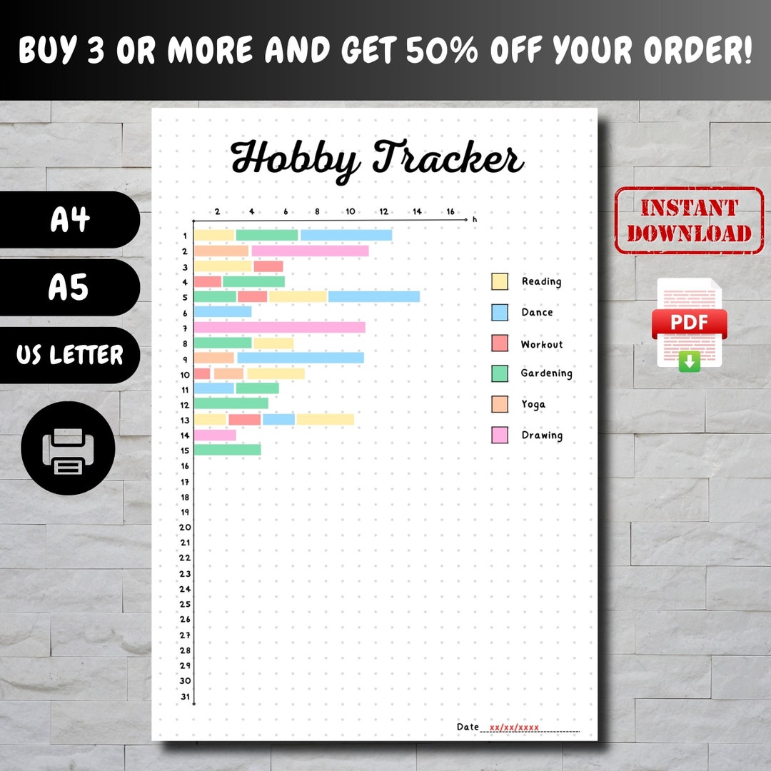 Hobby Tracker, Printable Tracker, A5 Journal Page, Habit Tracker, Hobby ...