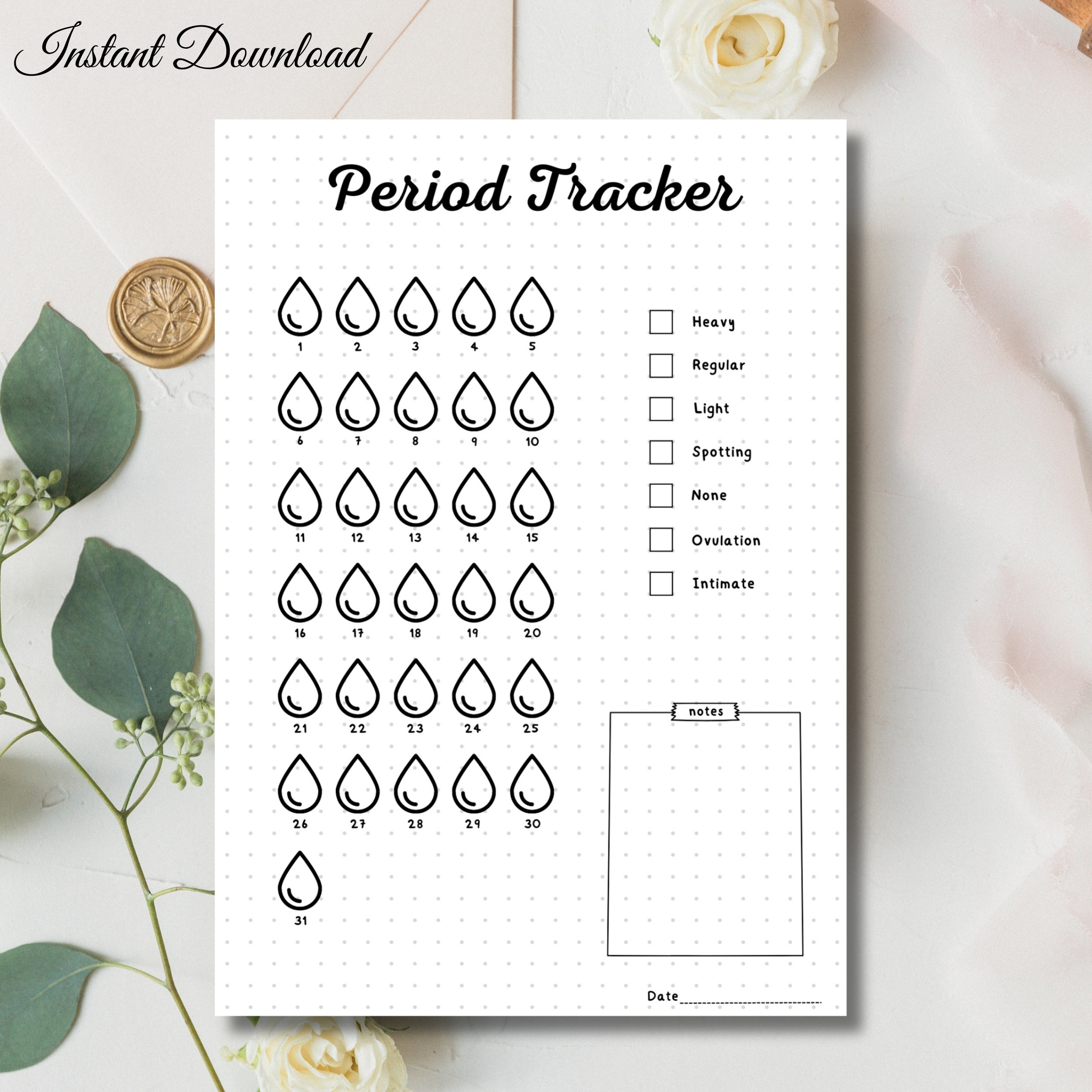 Period Tracker Printable, Printable Tracker, Bullet Journal Page, A5 ...