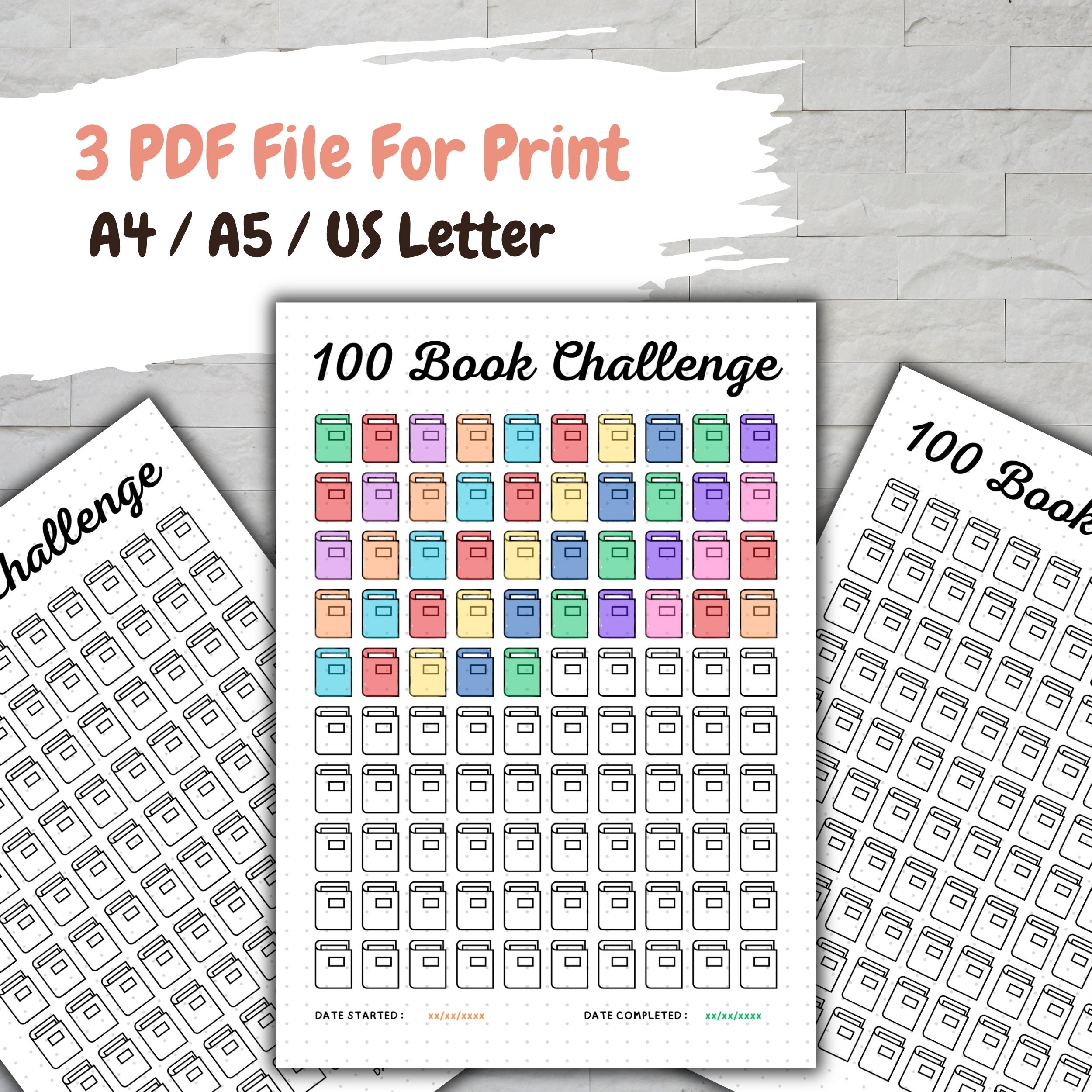 100 Book Reading Challenge, Printable Tracker, A5 Journal Page, Reading Tracker, Book Challenge ...