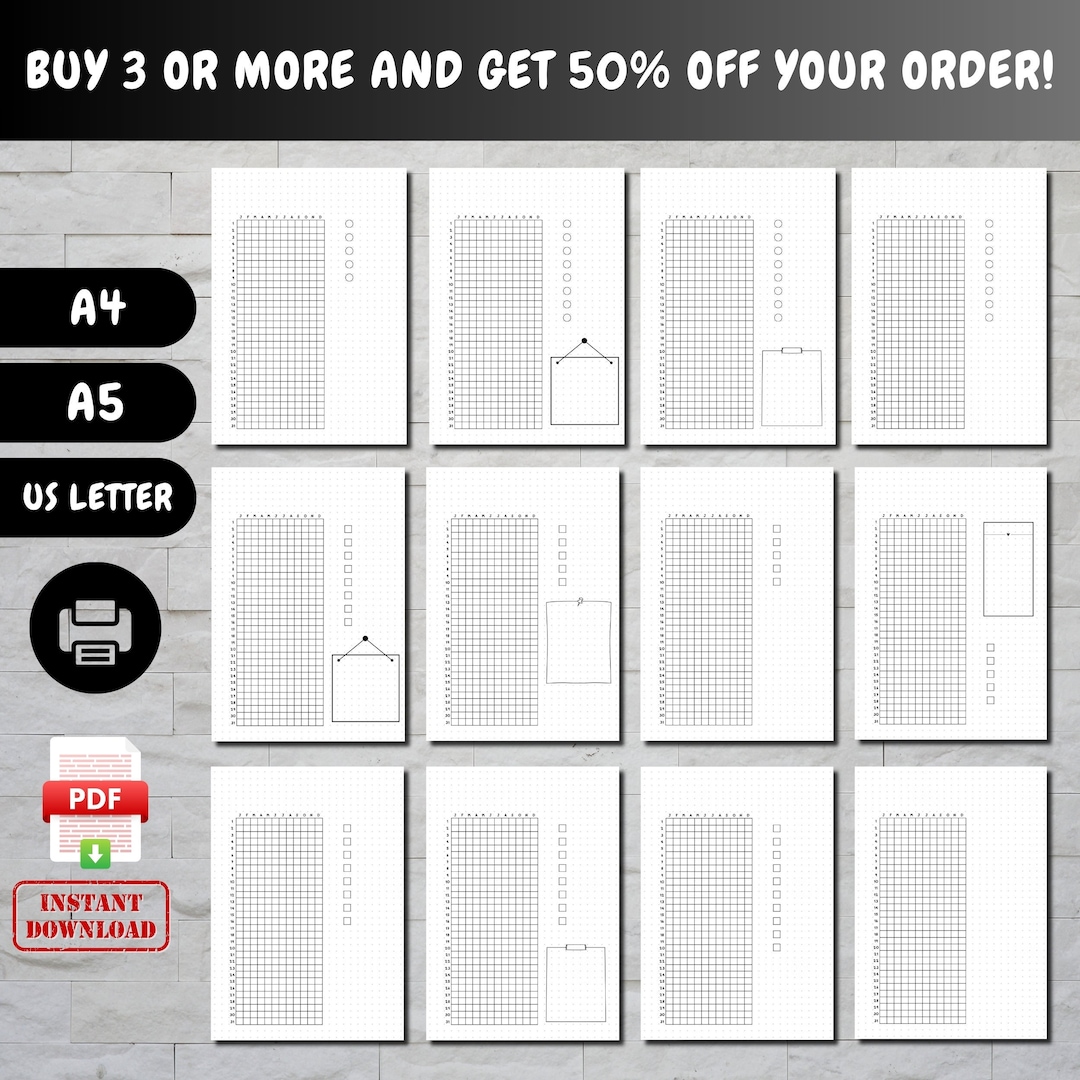 Yearly Blank Tracker, Printable Tracker, Bullet Journal Page, Yearly ...