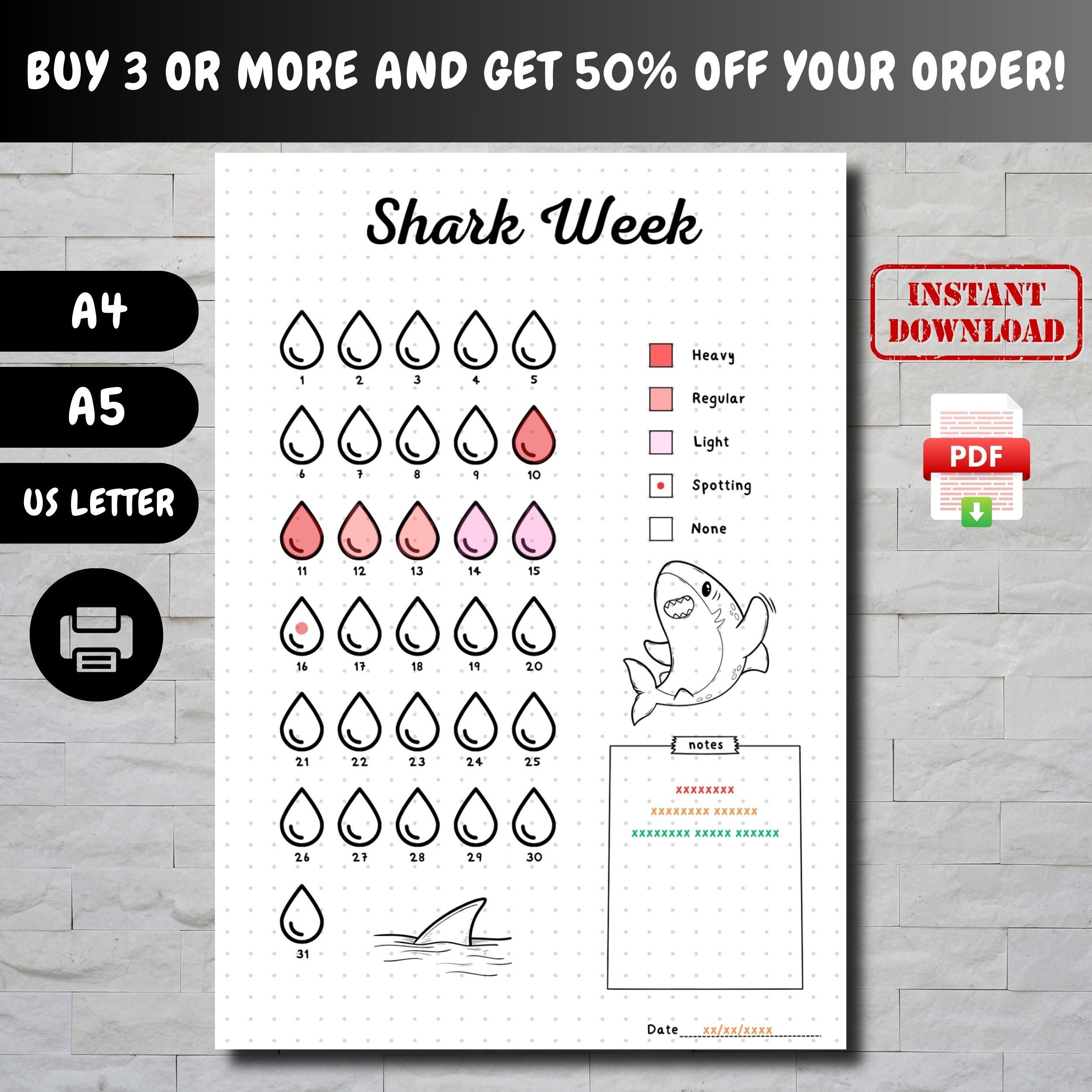 Monthly Period Tracker, Printable Tracker, Bullet Journal Page, A5 ...