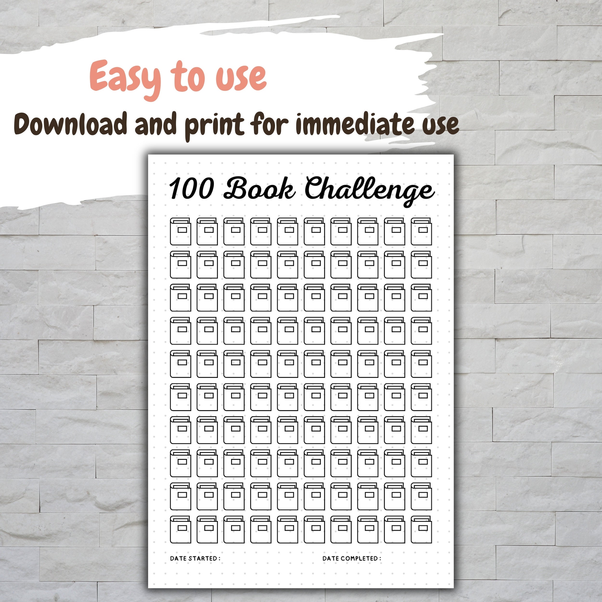 100 Book Reading Challenge, Printable Tracker, A5 Journal Page, Reading Tracker, Book Challenge ...