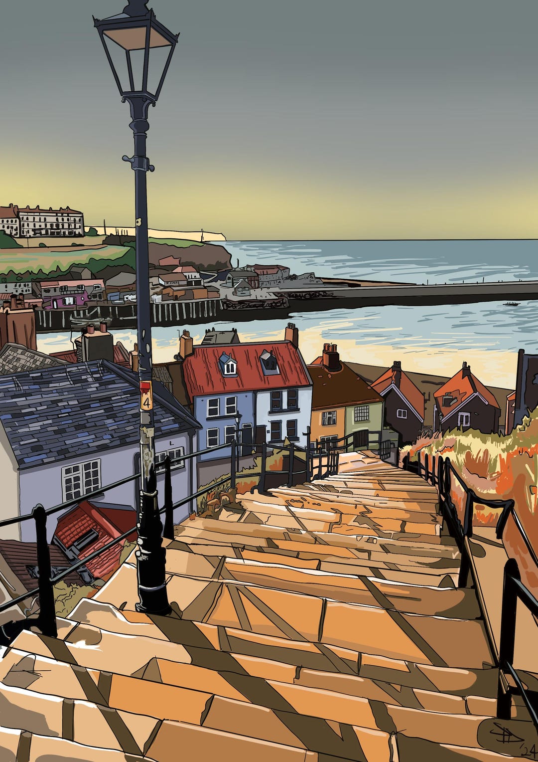 Whitby Art, “199 Steps” | Unique Digital Art Print | Hand Drawn by UK ...