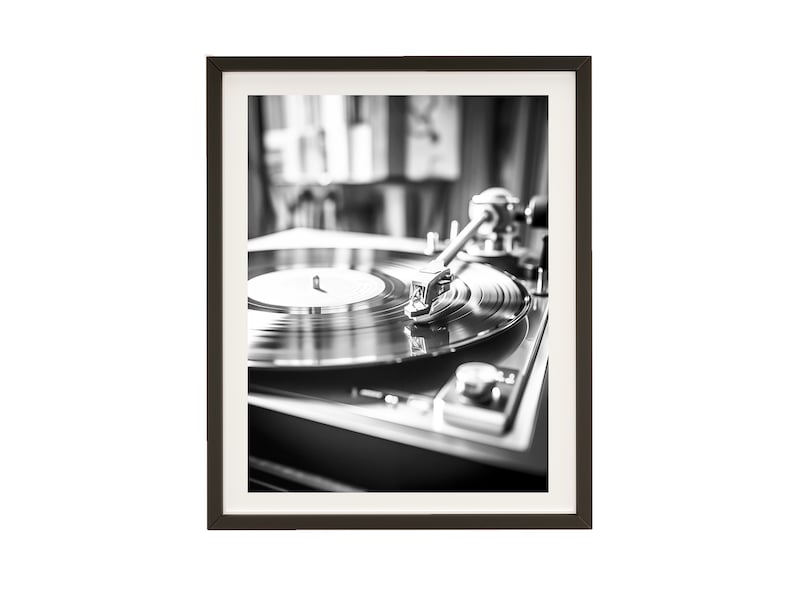 Vinyl Record Player Print: Black and White Music Poster (digital ...