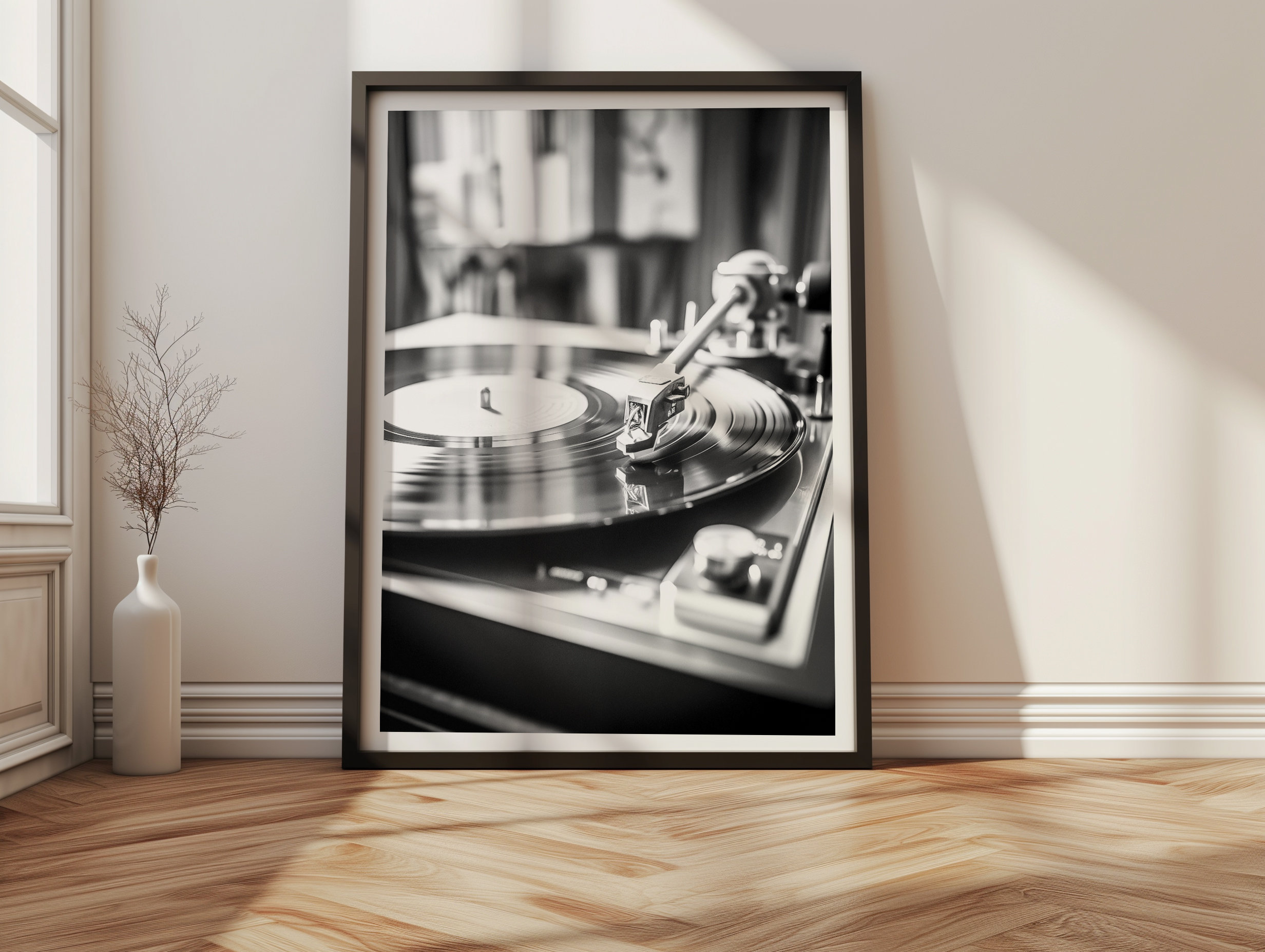 Vinyl Record Player Print: Black and White Music Poster (digital ...