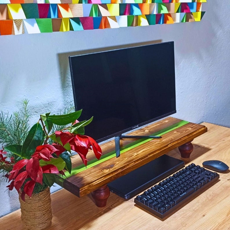 Elegant Wooden Monitor Riser Stand PC, Laptop Shelf for Desk - Etsy