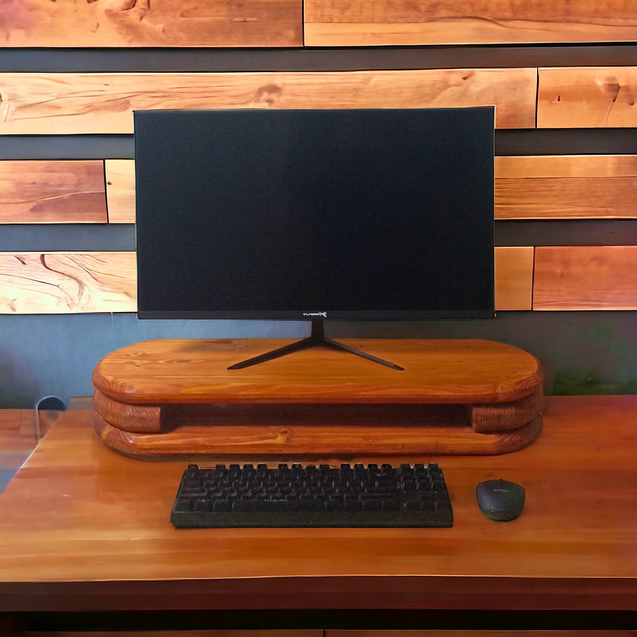 Handcrafted Wooden Monitor Stand With Shelf Rustic Wood Monitor Riser ...