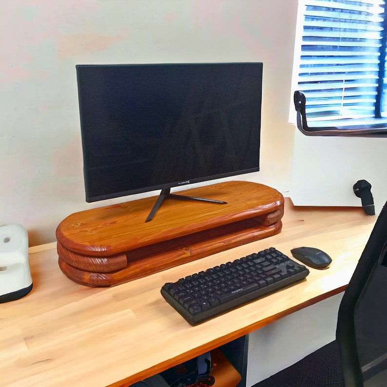 Handcrafted Wooden Monitor Stand With Shelf Rustic Wood Monitor Riser ...