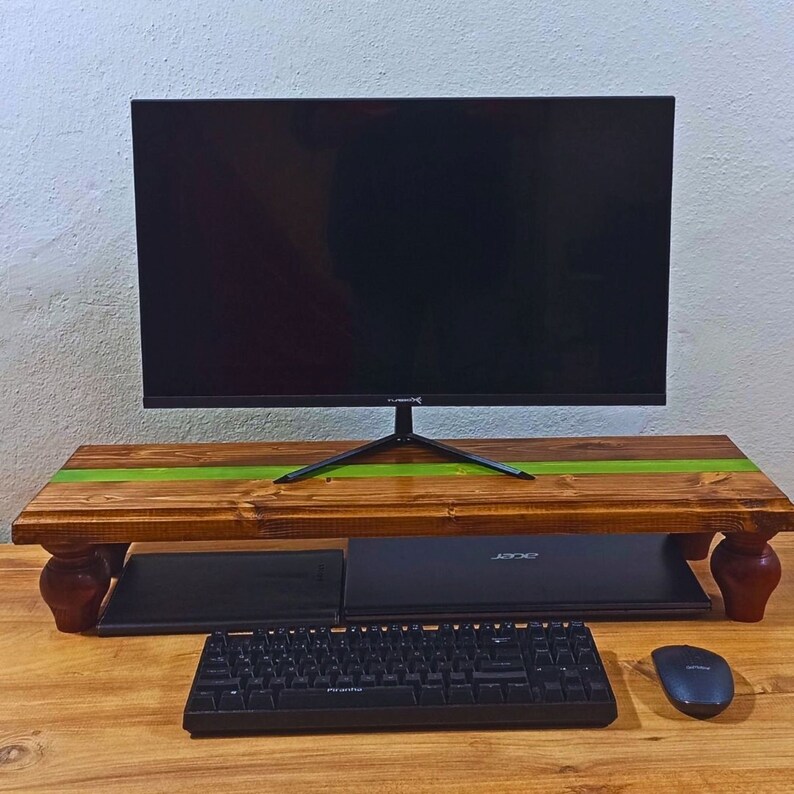 Elegant Wooden Monitor Riser Stand PC, Laptop Shelf for Desk - Etsy