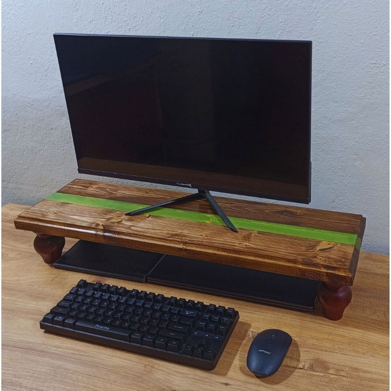 Elegant Wooden Monitor Riser Stand PC, Laptop Shelf for Desk - Etsy