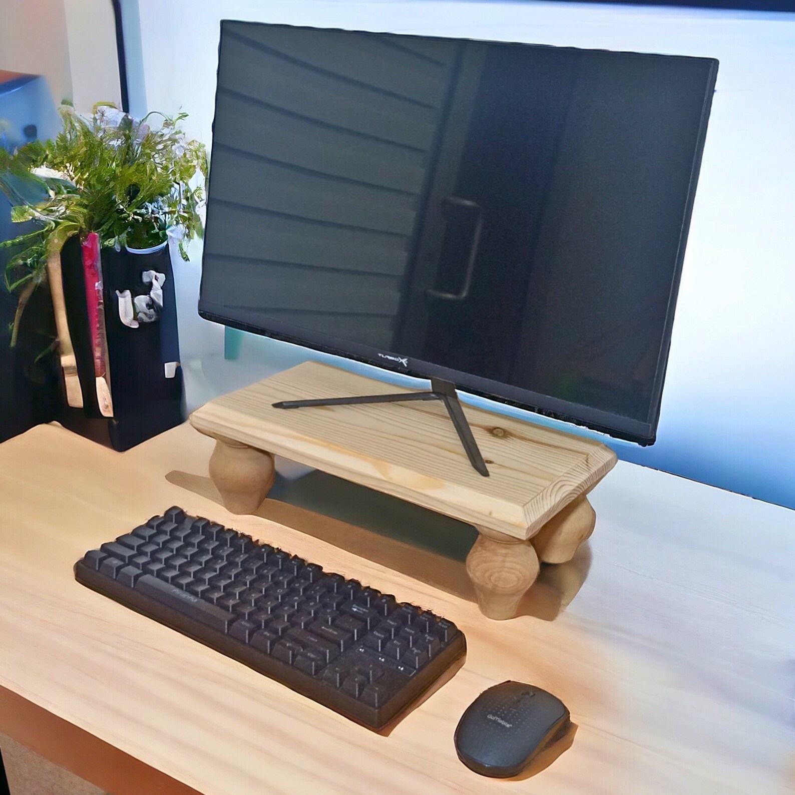 PC Screen Riser, Wooden Monitor Stand, Desk Rise Shelf for Computer ...