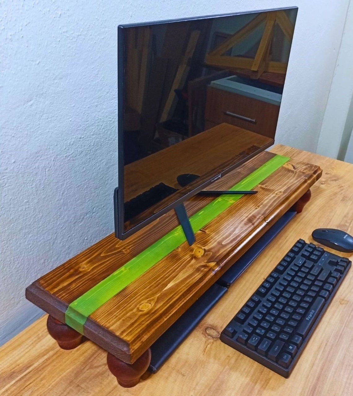 Elegant Wooden Monitor Riser Stand PC, Laptop Shelf for Desk - Etsy