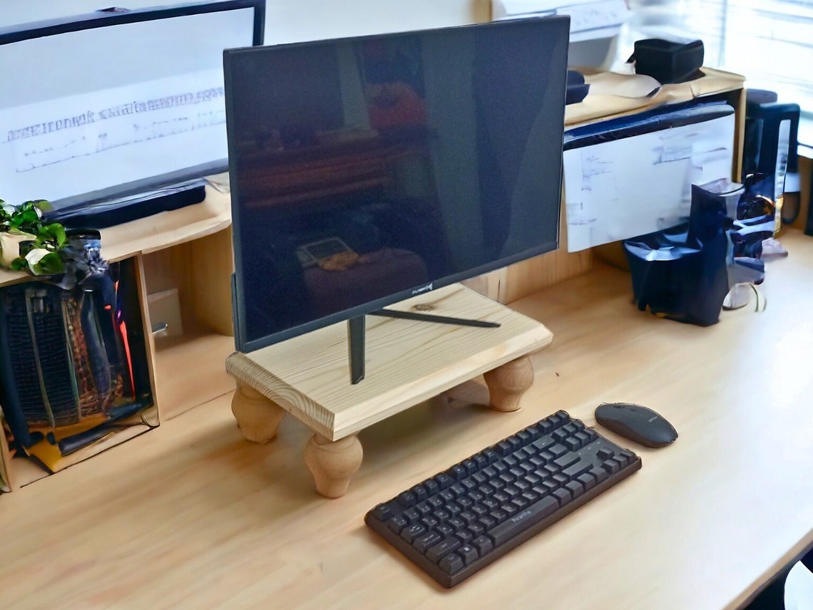 PC Screen Riser, Wooden Monitor Stand, Desk Rise Shelf for Computer ...