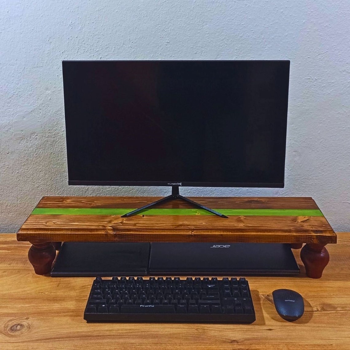 Elegant Wooden Monitor Riser Stand PC, Laptop Shelf for Desk - Etsy