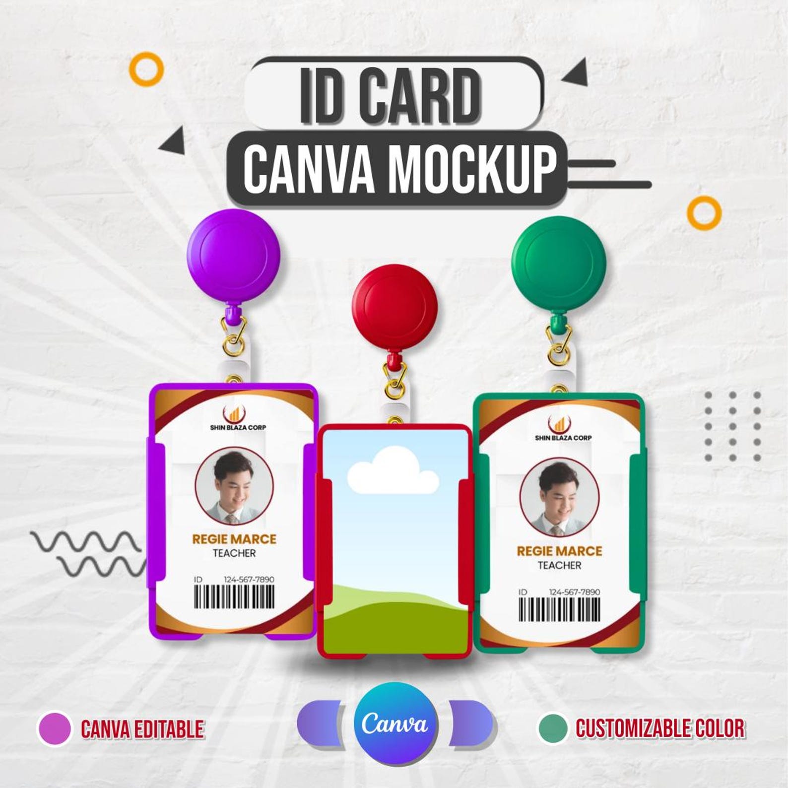 Realistic ID Card Mockup Canva Editable | Portrait ID Card Mockup Canva ...