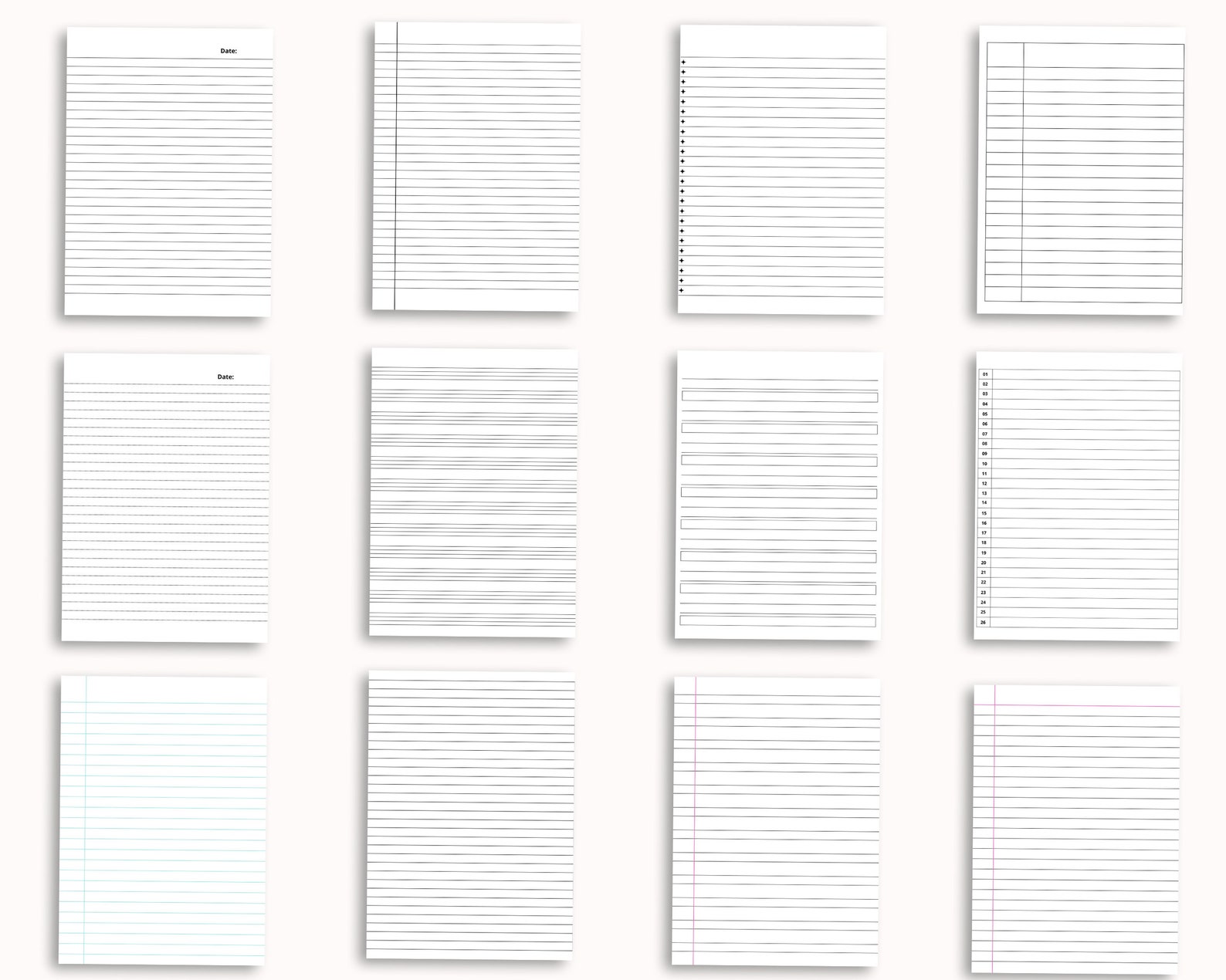 40 Universal Notebook Paper Template Bundle | Universal Notebook Paper ...