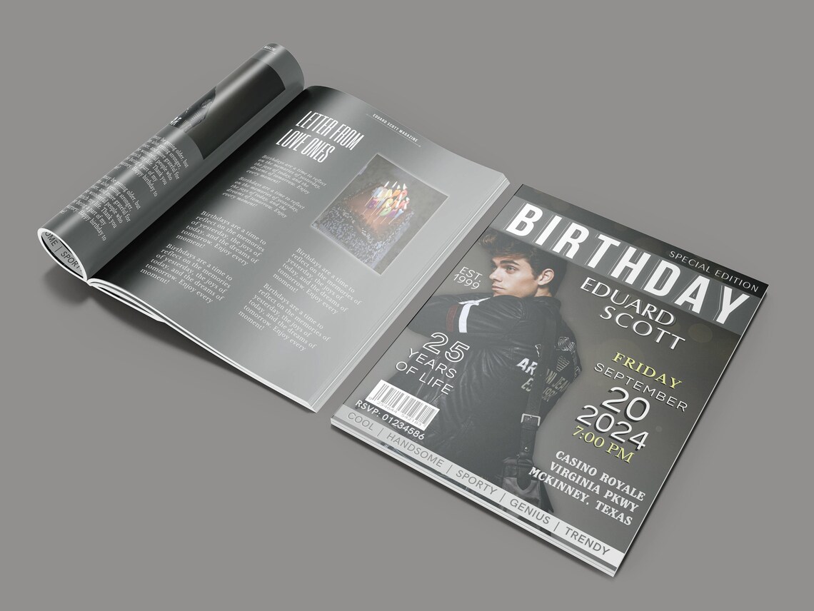 Canva Magazine Birthday Invitation for HIM Template | Canva Birthday ...