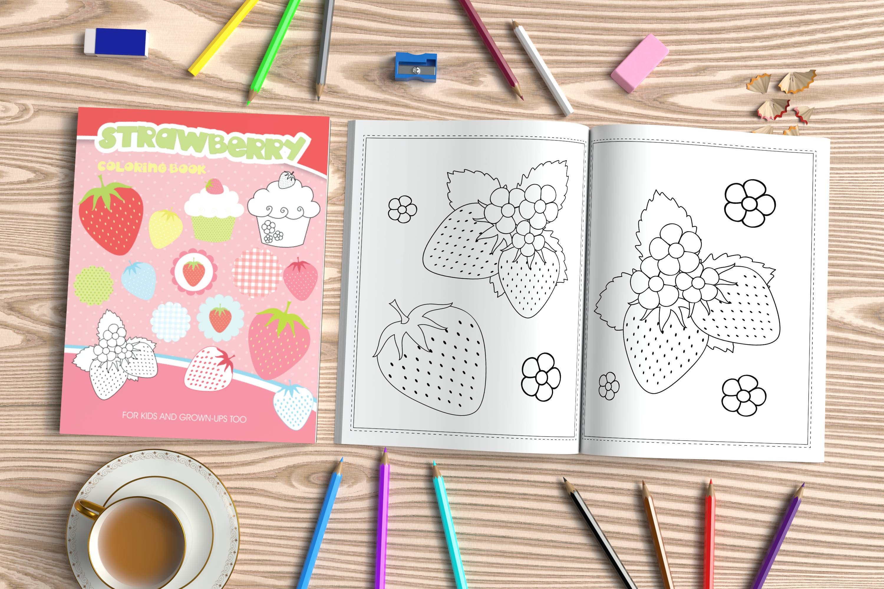 Strawberry Coloring Book Pages for Kids & Grown-ups 17 Pages Fun ...