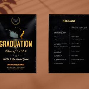 Simple Gold & Black Graduation Program CANVA Editable Template | Canva ...