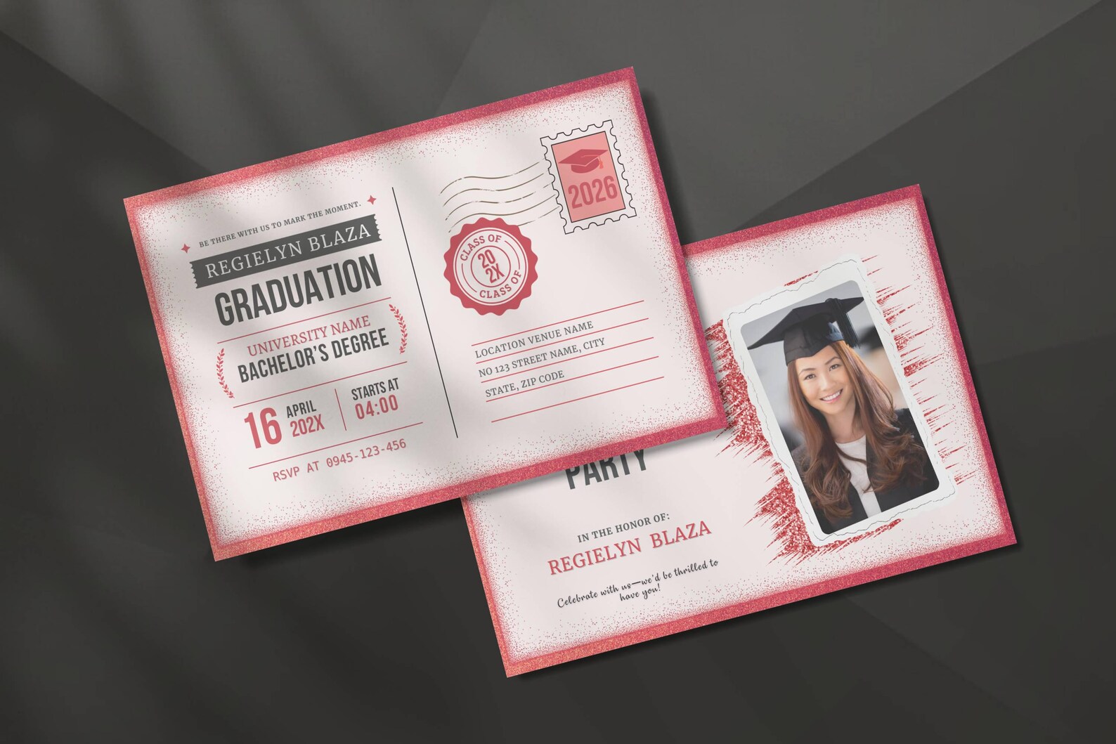 Canva Graduation Postcard Party Invitation Template | Canva Editable ...