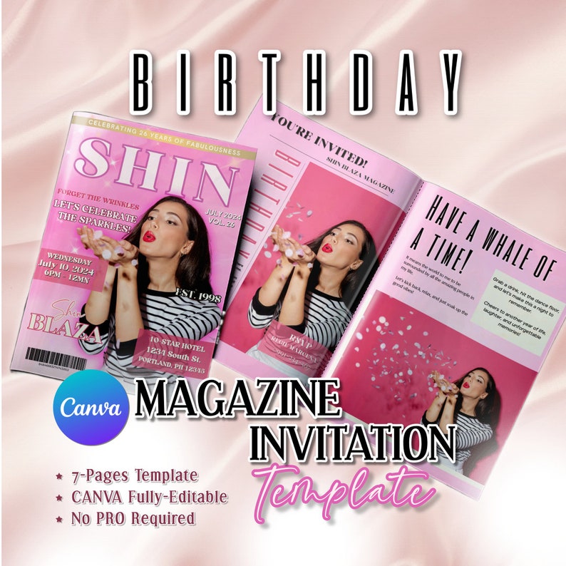 Canva Magazine Birthday Invitation Template | Editable Canva Birthday ...