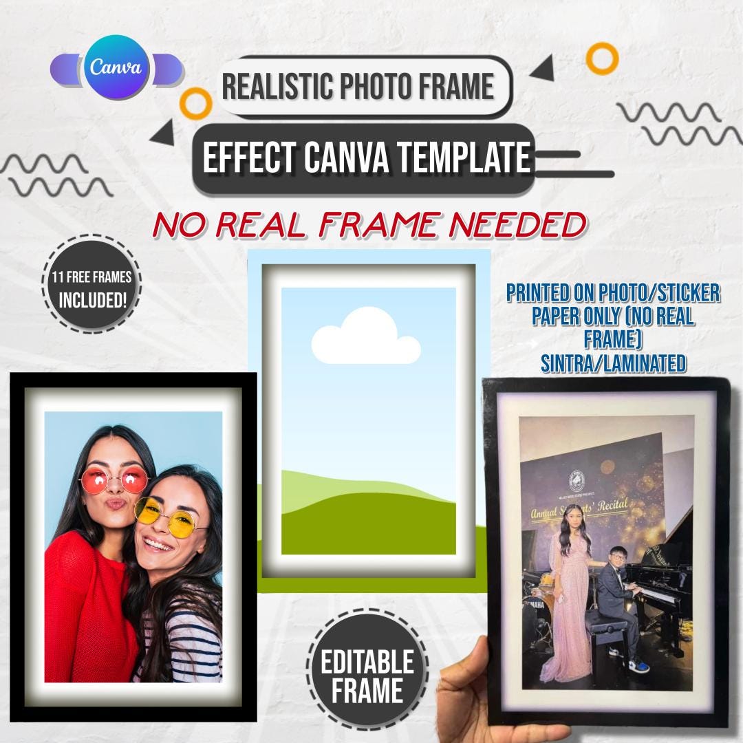 Canva Realistic Photo Frame Shadow Effect Editable Template | Frameless ...