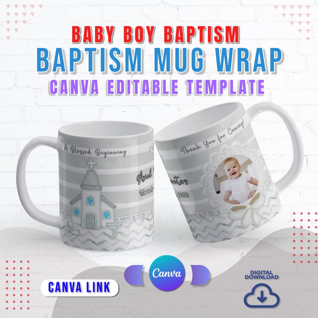 Editable Baptism Canva Mug Wrap for Baby Boy | Personalized Christening ...