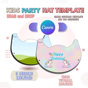 Canva Editable Kids Party Hat Template | Editable Party Hat Templates ...