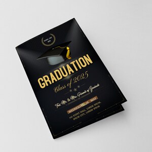 Simple Gold & Black Graduation Program CANVA Editable Template | Canva ...