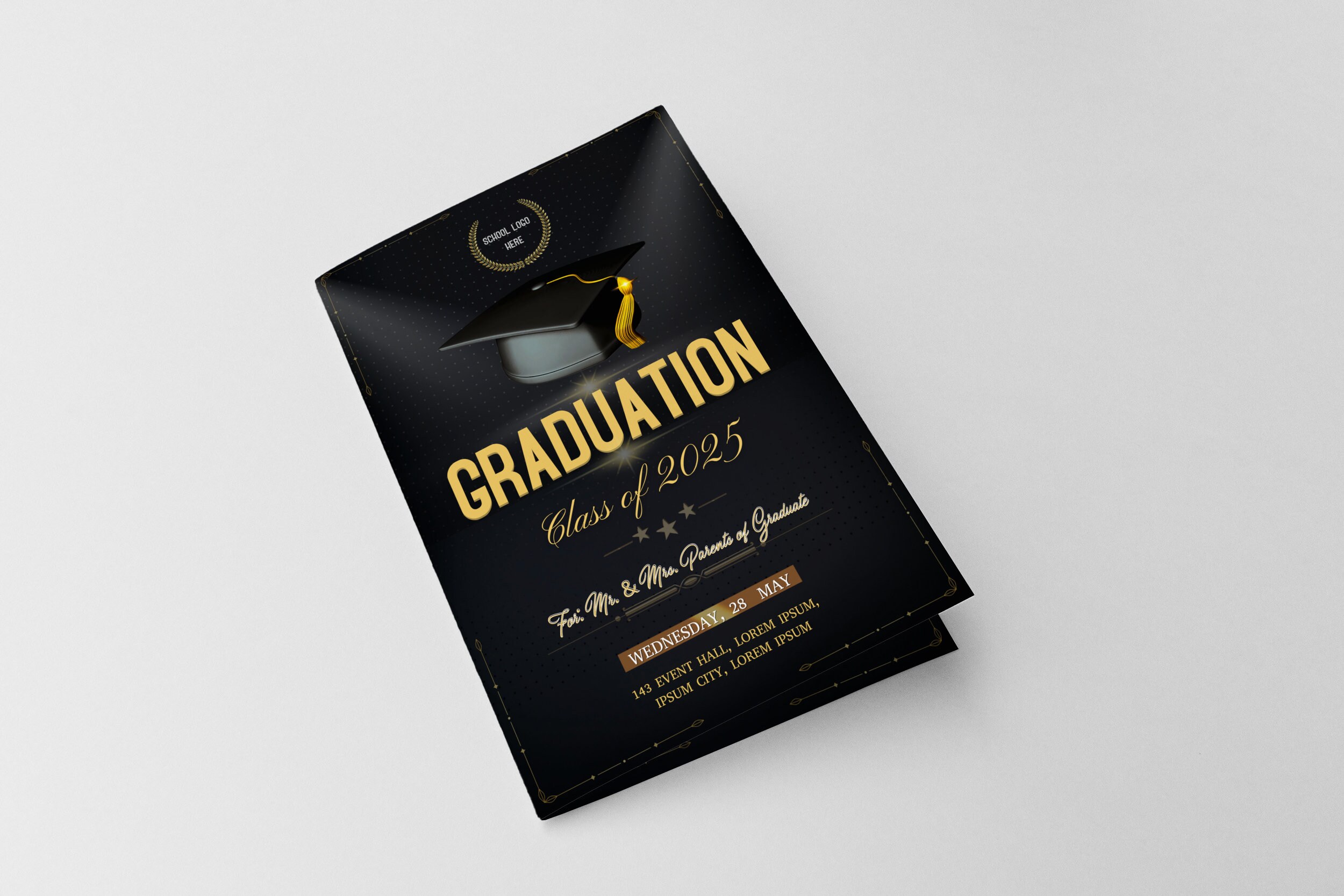 Simple Gold & Black Graduation Program CANVA Editable Template | Canva ...