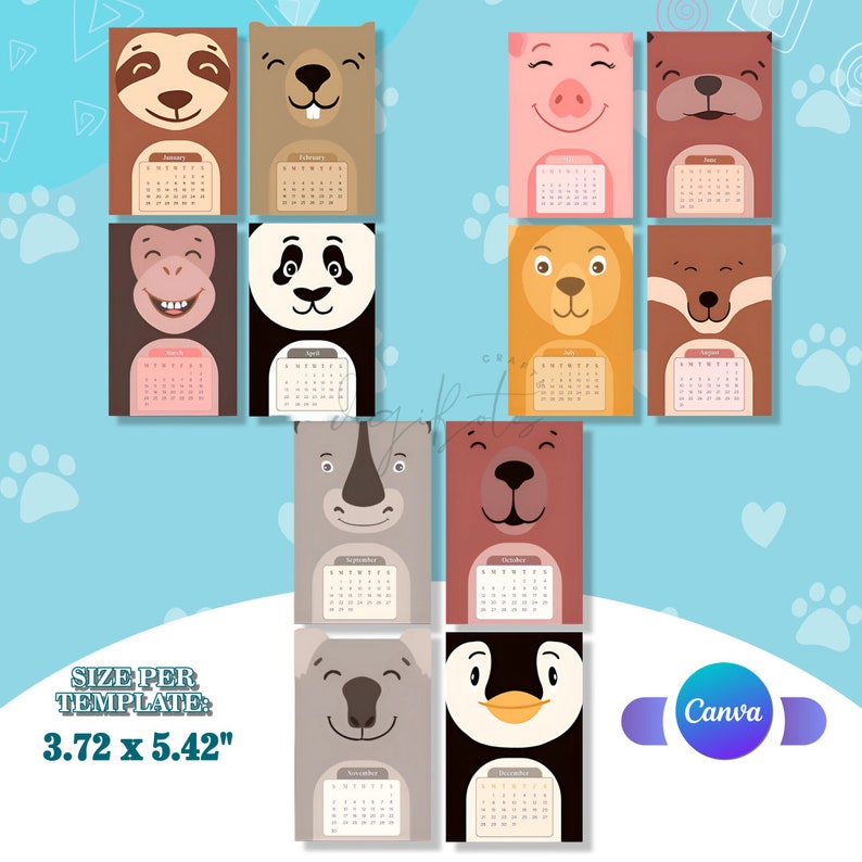 2025 Desk Animal-themed 2025 Desk Calendar Canva Editable Template No ...
