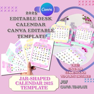 2025 Desk Calendar Pastel Jar-themed CANVA Editable Template no Pro ...