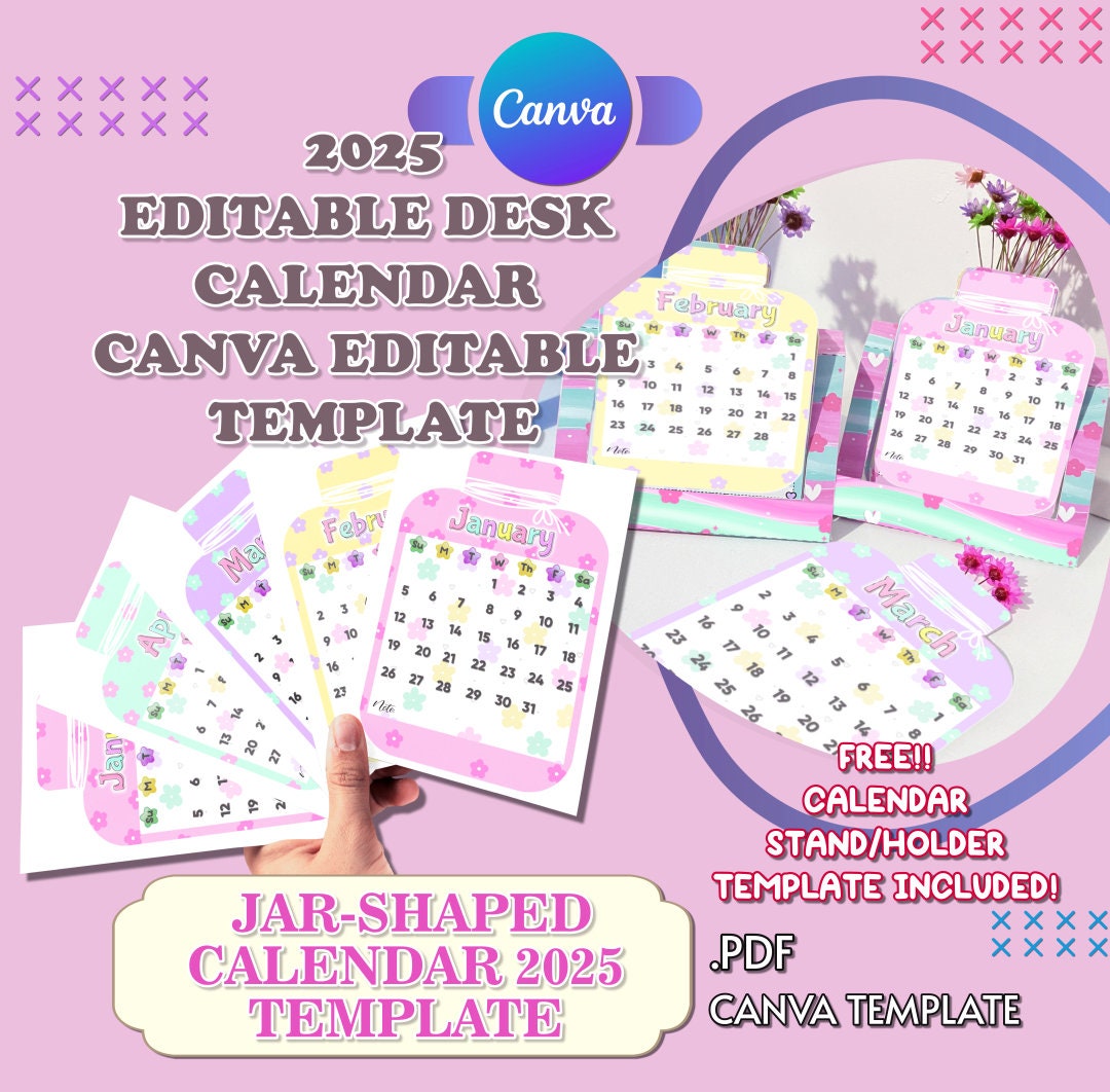 2025 Desk Calendar Pastel Jar-themed CANVA Editable Template (no Pro ...