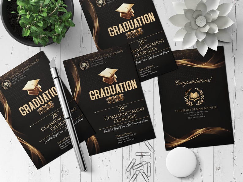 Canva Luxury Gold & Black Graduation 4-pages Program Template ...