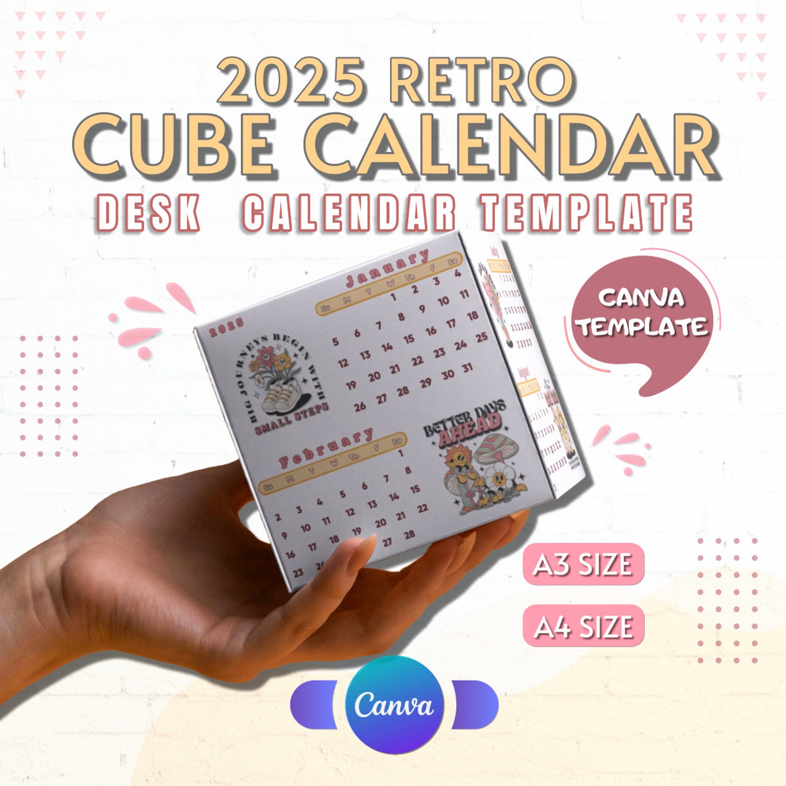 2025 Cube Desk Calendar Editable Template | 2025 Calendar Template ...