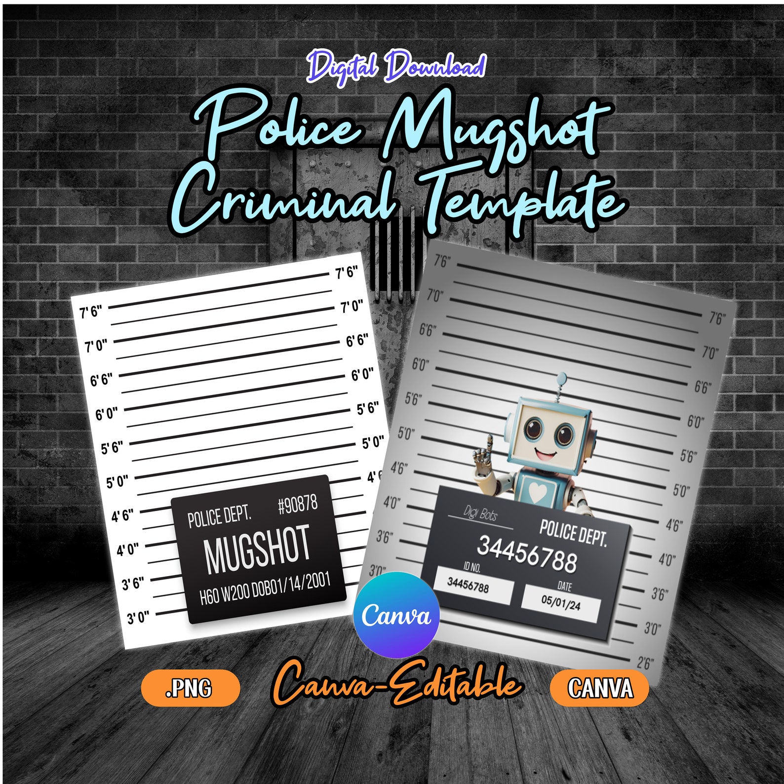 Police Mugshot Canva Editable Template | Cm & Ft | Criminal Lineup ...
