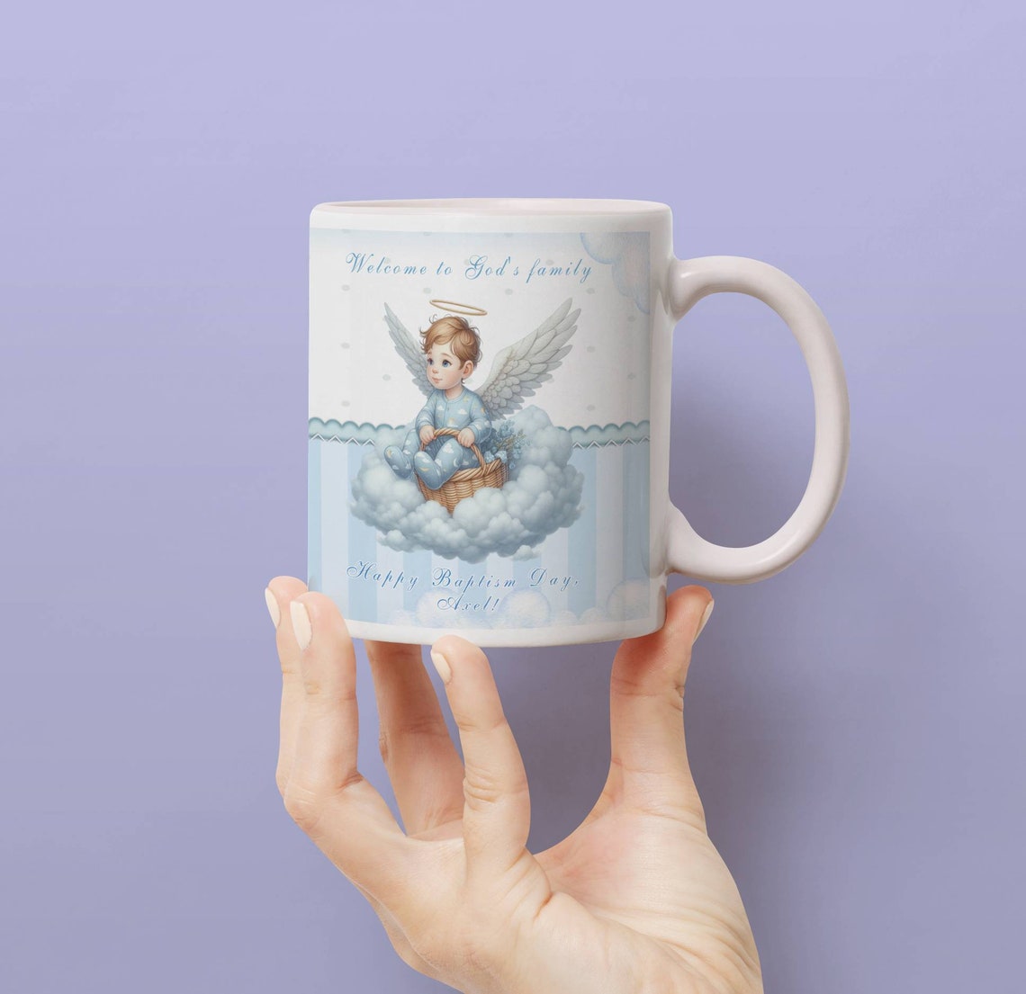 Baptism Mug Wrap Template Canva Editable | Pastel Blue Baptism Mug ...