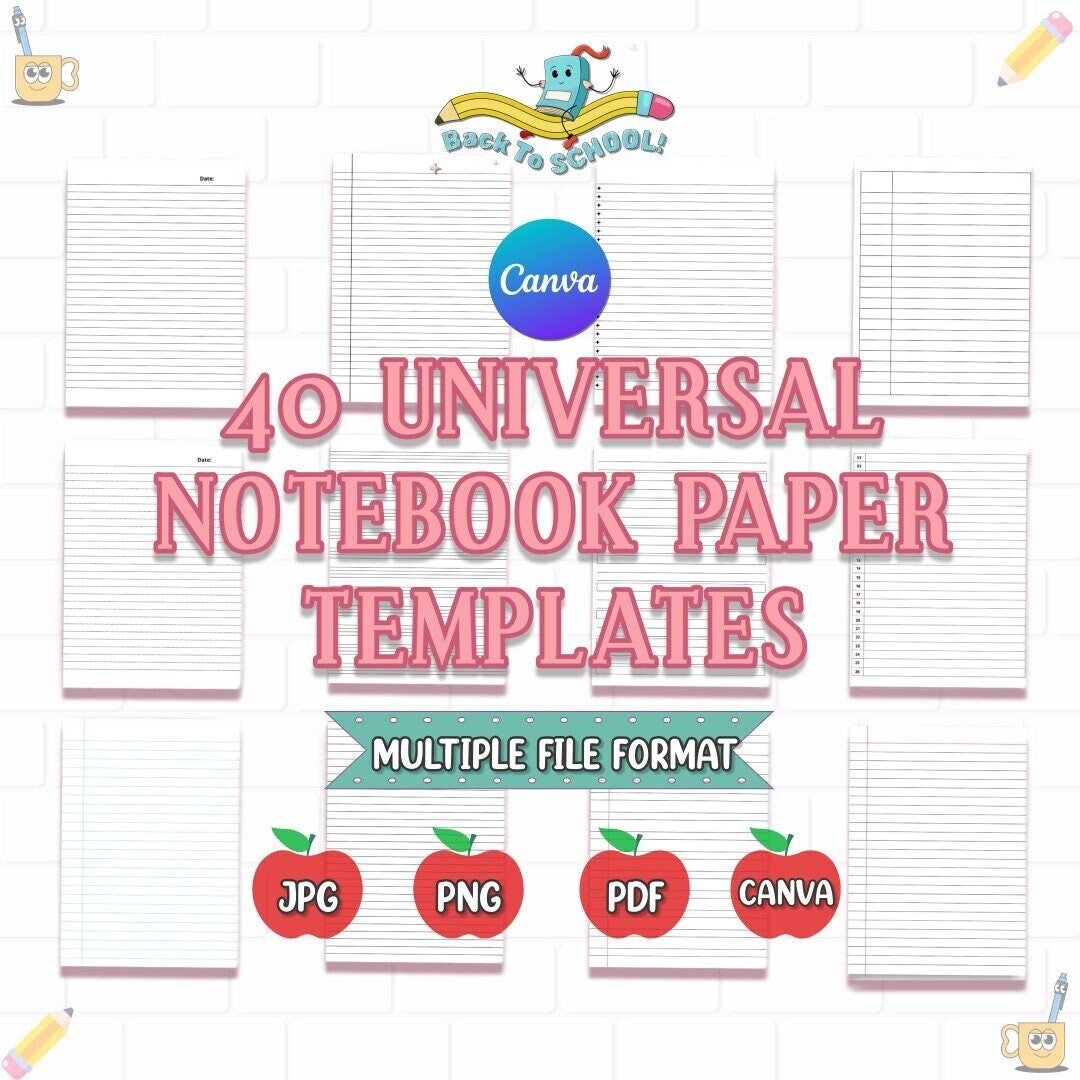 40 Universal Notebook Paper Template Bundle | Universal Notebook Paper ...