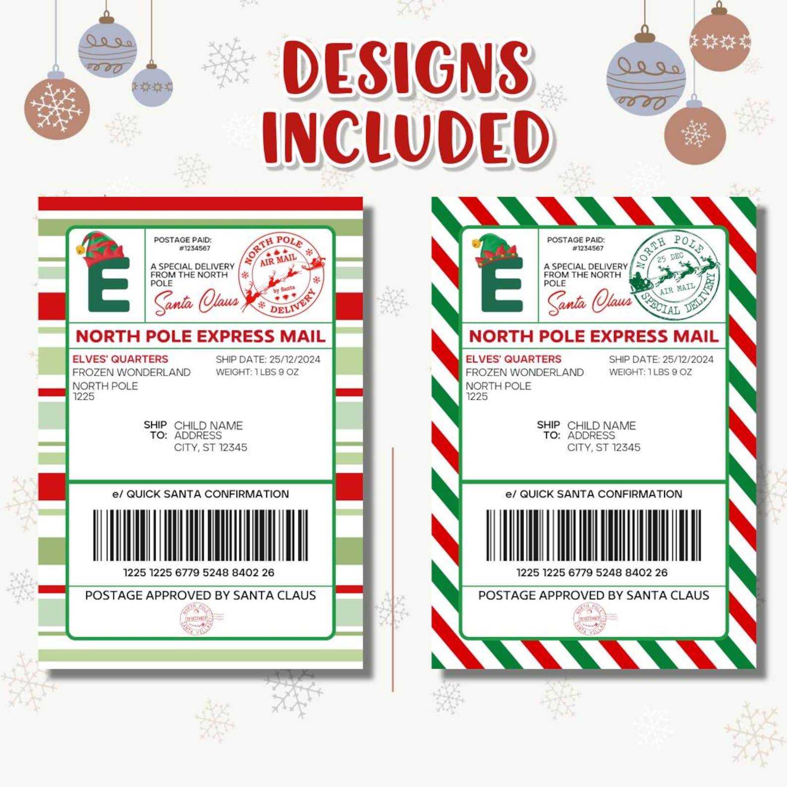 Printable North Pole Express Christmas Shipping Labels Canva Editable ...