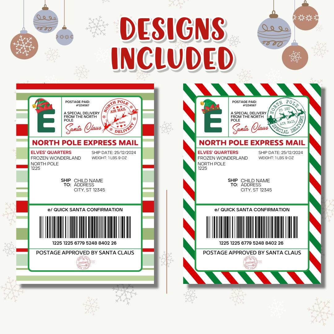 Printable North Pole Express Christmas Shipping Labels Canva Editable ...