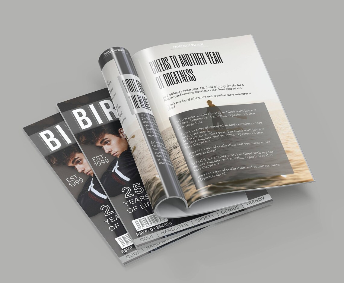 Canva Magazine Birthday Invitation for HIM Template | Canva Birthday ...