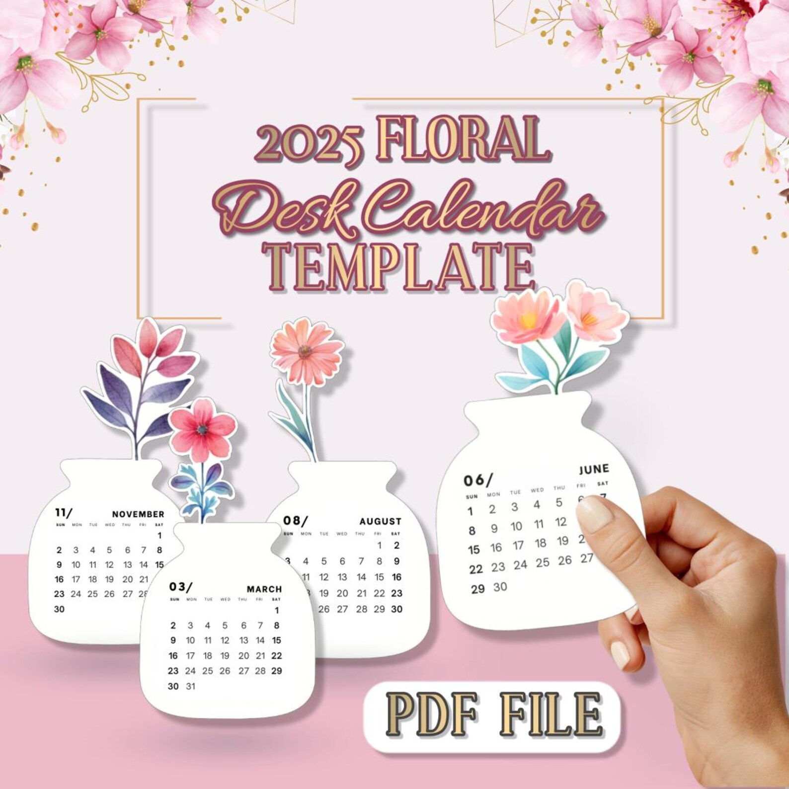 2025 Floral Minimalist Desk Calendar Template | Floral-inspired Desk ...