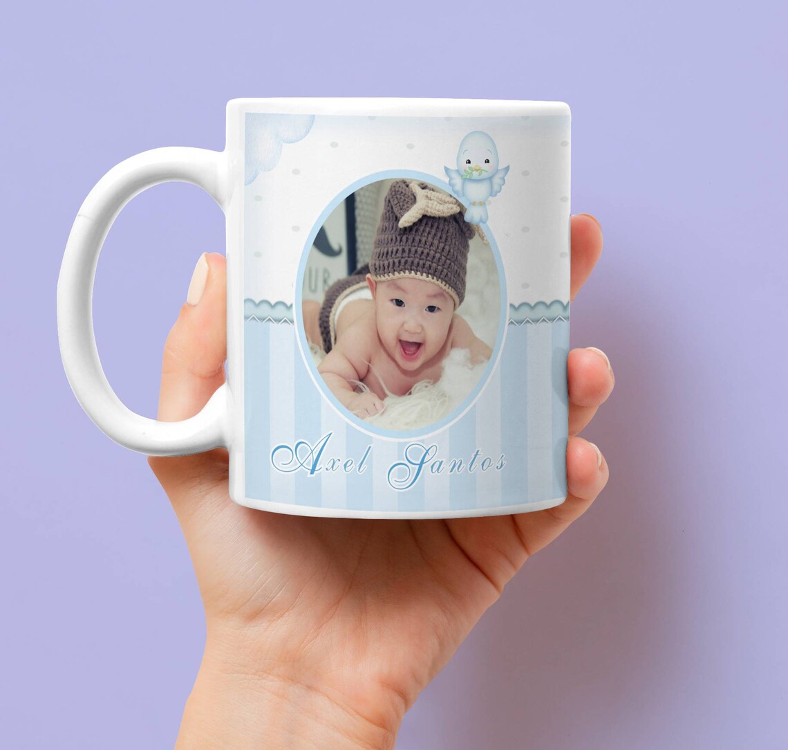 Baptism Mug Wrap Template Canva Editable | Pastel Blue Baptism Mug ...